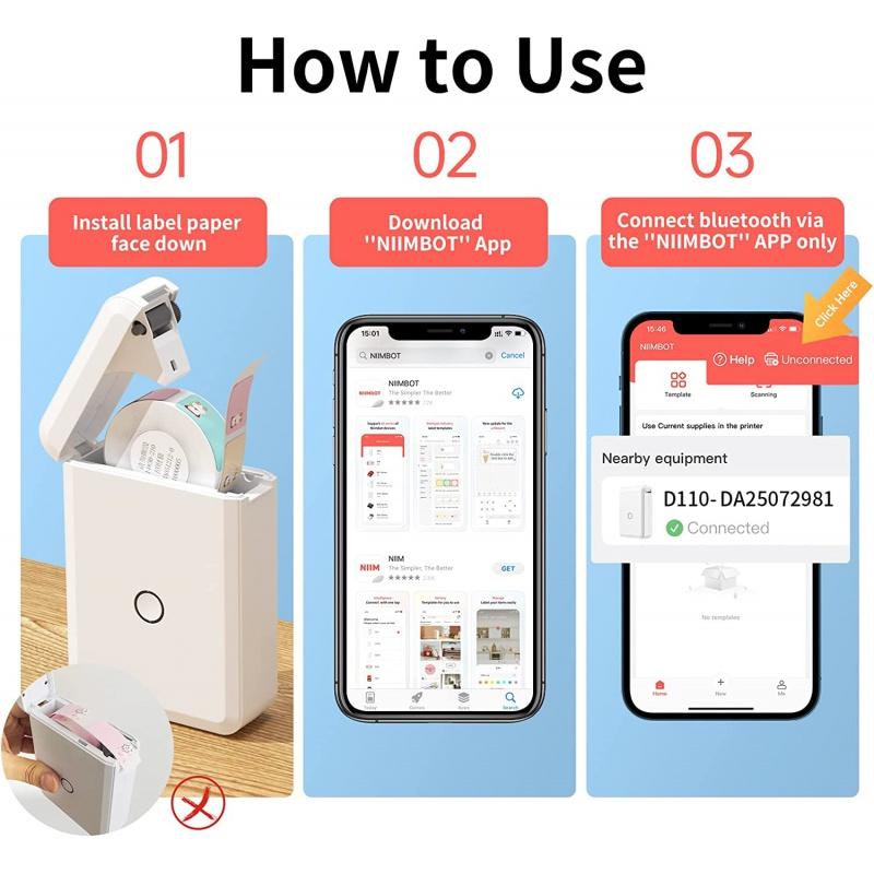 Niimbot D110 Label Printer Mini Sticker Paper Roll Transparents Wirel ...